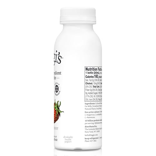 siggi's® Probiotic Drinkable Whole Milk Yogurt, Strawberry, 8 oz. – Single Serving, Only 5 Ingredients