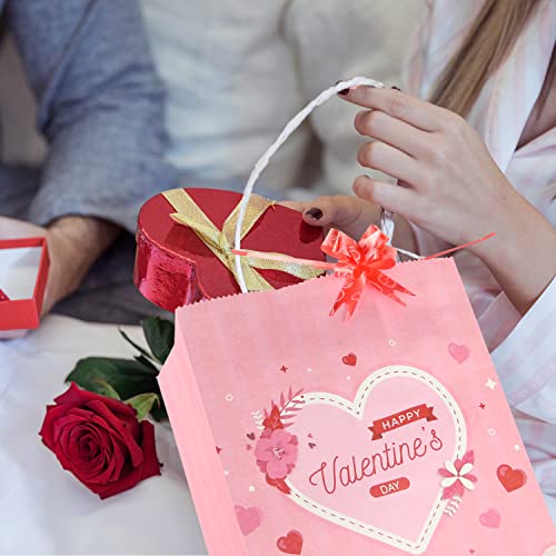 GITMIWS Valentines Day Paper Gift Bags - 28pcs Valentines Bags With Sticks,Sturdy Wrapping Kraft Bags with Handle for Valentines Party Supply, Valentines Gifts Packing
