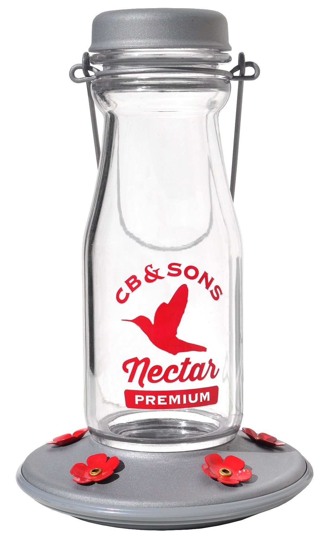 More Birds Jersey Hummingbird Feeder, Glass Milk Bottle Hummingbird Feeder for Outdoors, 5 Feeding Stations, 18 Ounces