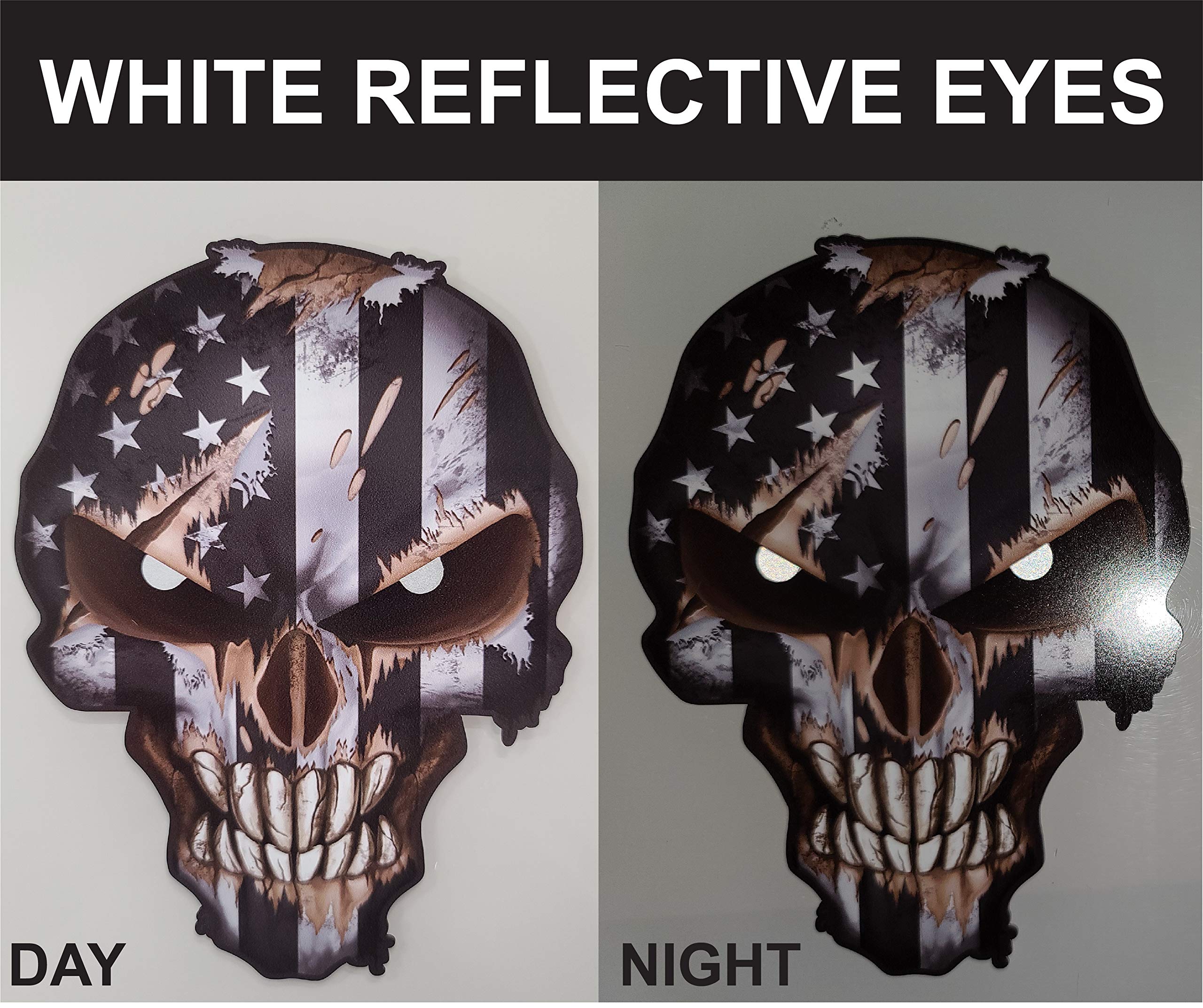 Skull with Reflective Eyes American Flag Vinyl Decal Stickers Car Truck Sniper Marines Army Navy Military Graphic