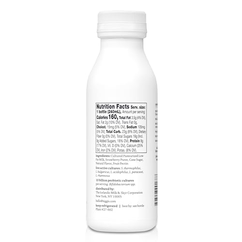 siggi's® Probiotic Drinkable Whole Milk Yogurt, Strawberry, 8 oz. – Single Serving, Only 5 Ingredients