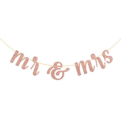 Rose Gold Glitter Mr & Mrs Banner / Bridal Shower Engagement Perfect Wedding Party Supplies / Bachelorette Party Decorations