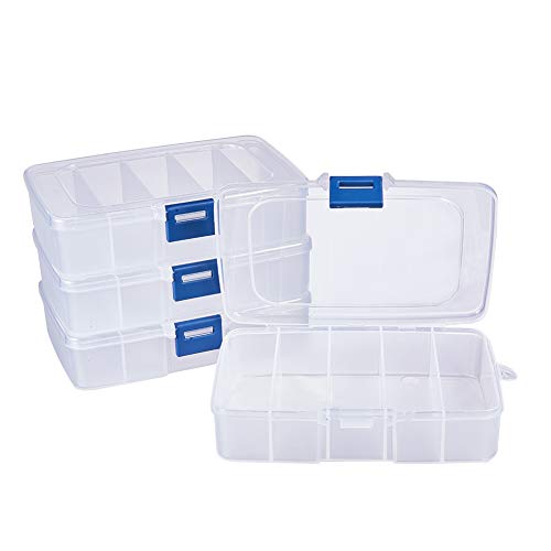 PH PandaHall Organizer Box with Dividers, 4 Pack 5 Grids 5.5x3.5x1.3" Jewelry Dividers Box Organizer Clear Plastic Bead Case Storage Sorting Container for Beads Jewelry Nail Art Lipstick Crayon Small Items Craft Findings