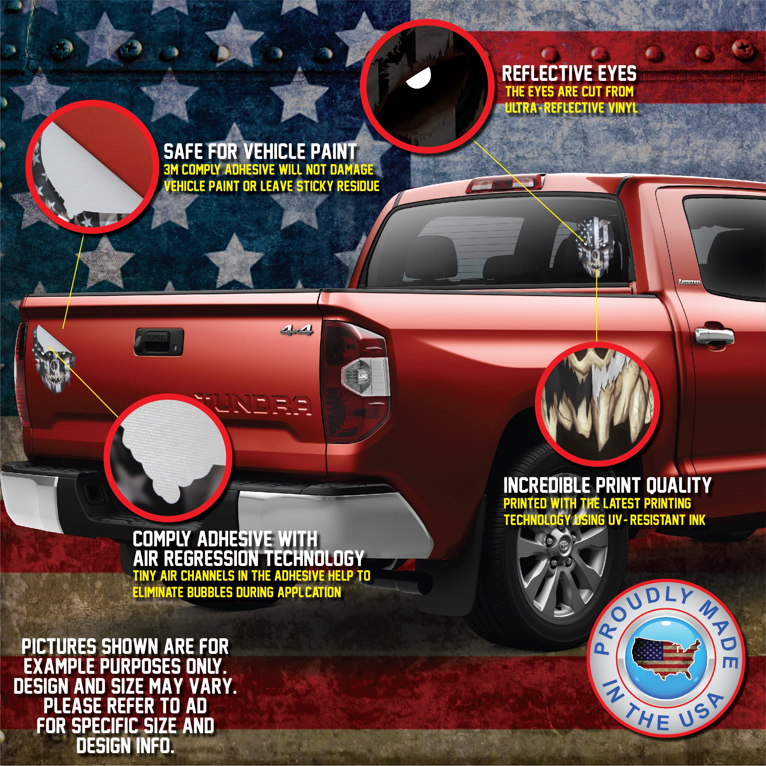 Skull with Reflective Eyes American Flag Vinyl Decal Stickers Car Truck Sniper Marines Army Navy Military Graphic