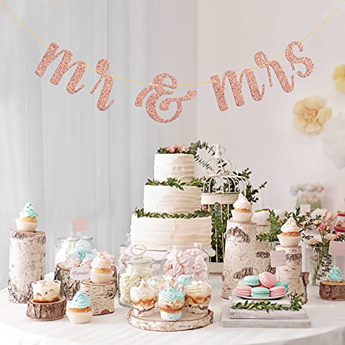 Rose Gold Glitter Mr & Mrs Banner / Bridal Shower Engagement Perfect Wedding Party Supplies / Bachelorette Party Decorations