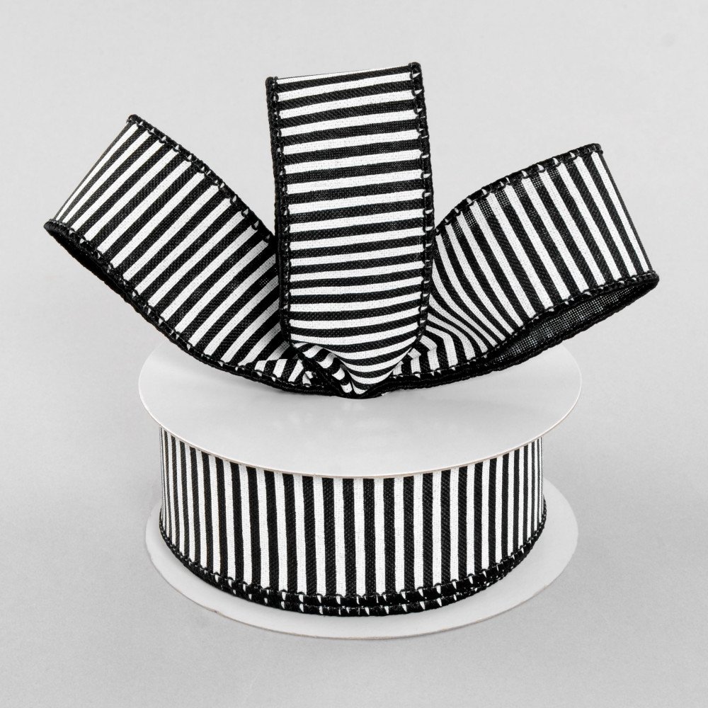 Craig Bachman Imports Black/White 1.5" x10yd Wired Horizontal Stripe Ribbon