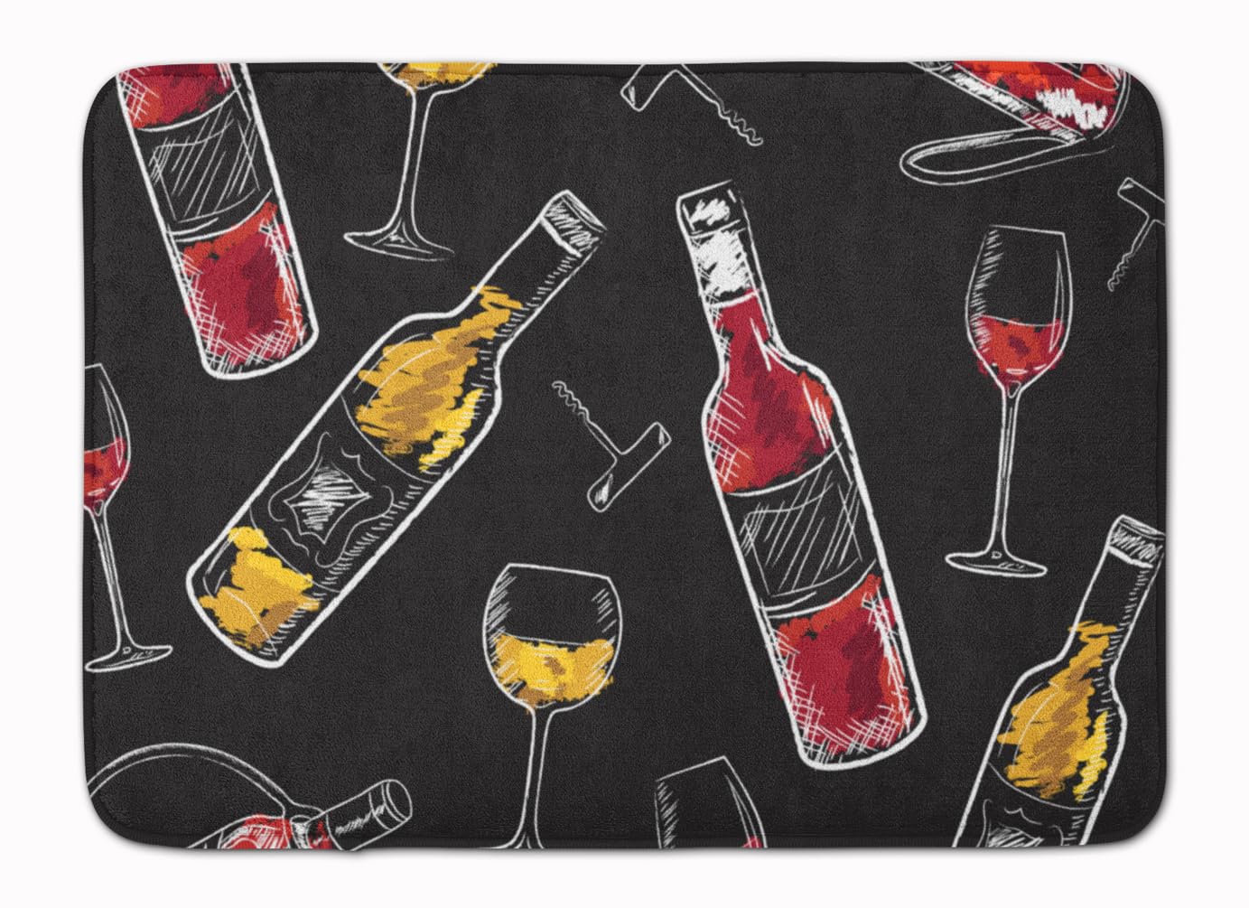 Caroline's Treasures BB5197RUG Red and White Wine on Black Machine Washable Memory Foam Mat, Bathroom Rug, Non-Slip Bath Mat, Durable Thick Washable Rugs for Kitchen, Bathroom Quick Dry, Decorative Ar
