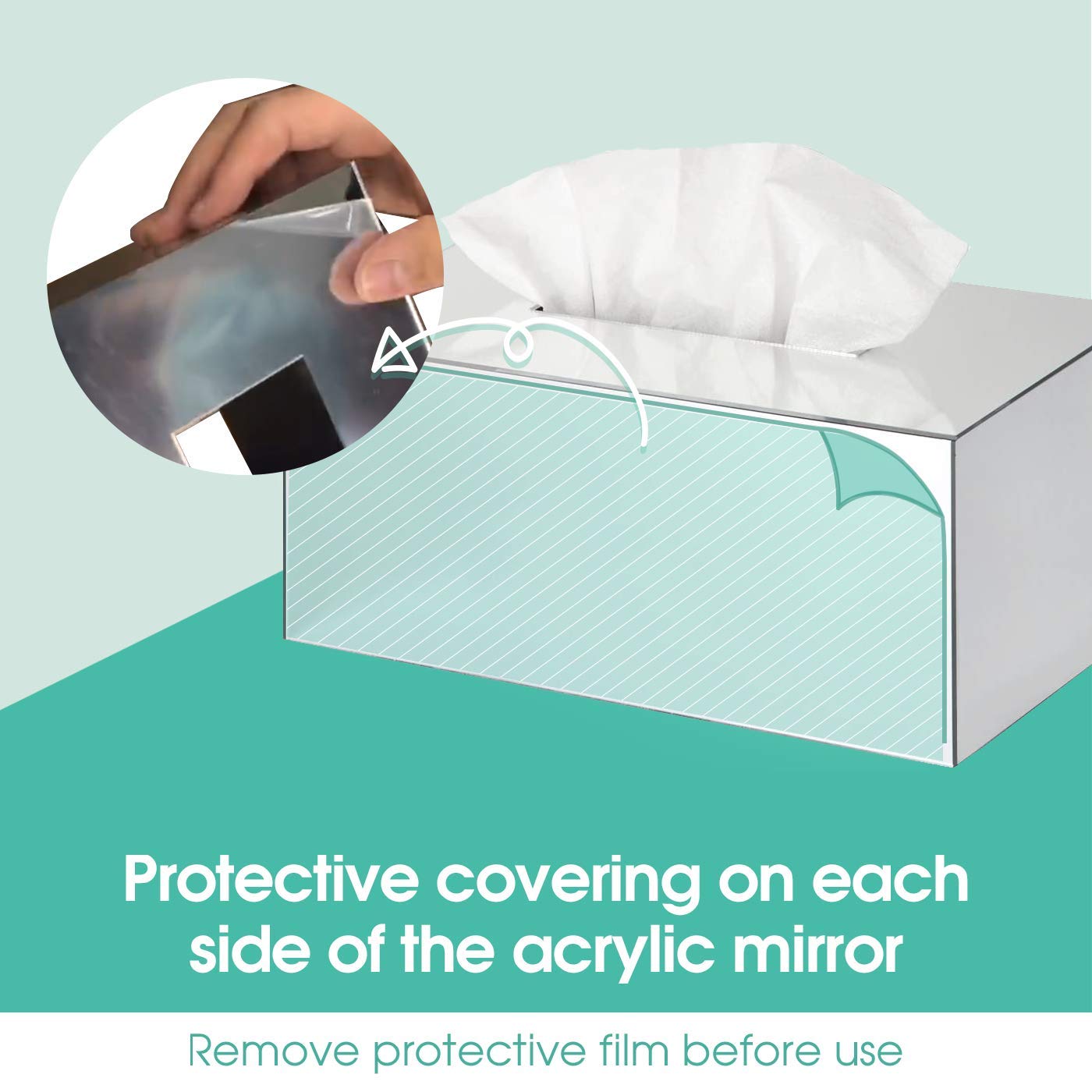 JackCubeDesign Overall Acrylic Mirror Rectangle Tissue Box Holder Case Storage Case Stand Box Napkin Holder Organizer (9.53 x 5.63 x 4.33 inches) - MK219B