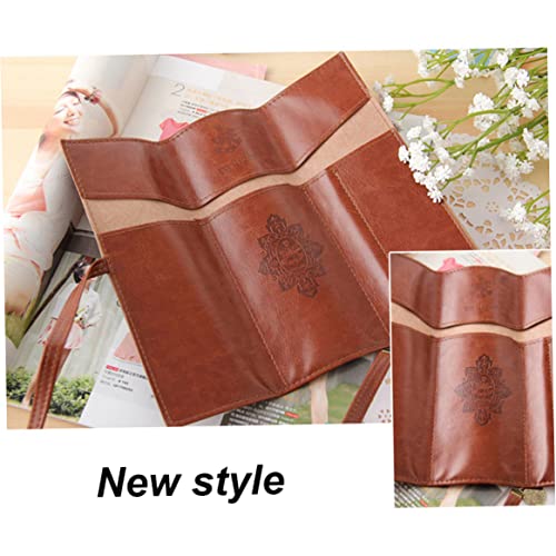 Pencil Bag Pen Pouch Leather Vintage 21x8cm Brown Roll Up Case Retro Stationery Storage School Supply Pen Case Leather Pencil Bag,Pencil Leather Roll Pouch,Pencil Pouch Bag,Pencil Roll