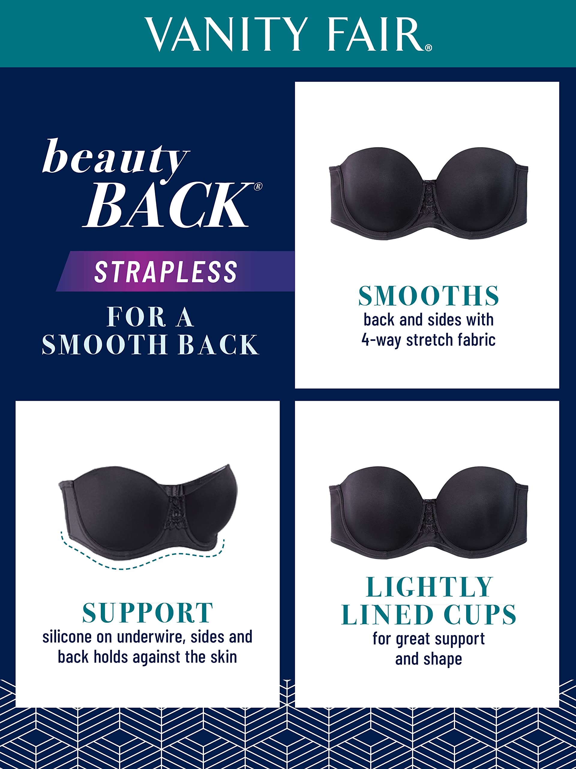 Vanity Fair Womens Beauty Back Smoothing Strapless Bra, 4-way Stretch Fabric, Lightly Lined Cups Up To H Bra, Rose Beige, 36C US