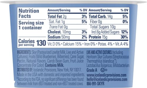 Icelandic Provisions, Wild Blueberry and Bilberry Thick and Creamy SKYR, 5.3 Ounce