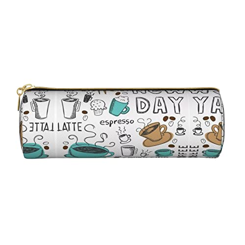 ASEELO Delicious Coffee Pencil Case Pencil Pouch Black Pencil Bag PU Leather Pen Case Big Capacity Pencil Case,for Pens, Markers, Makeups, Change, Coins