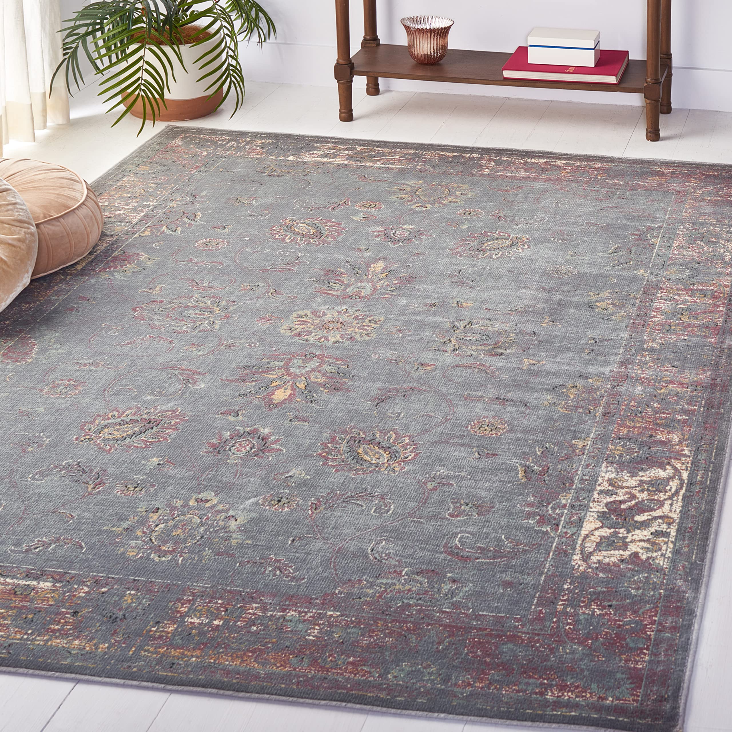 SAFAVIEH Vintage Collection Area Rug - 10' x 14', Grey & Multi, Oriental Distressed Viscose Design, Ideal for High Traffic Areas in Living Room, Bedroom (VTG117-2770)