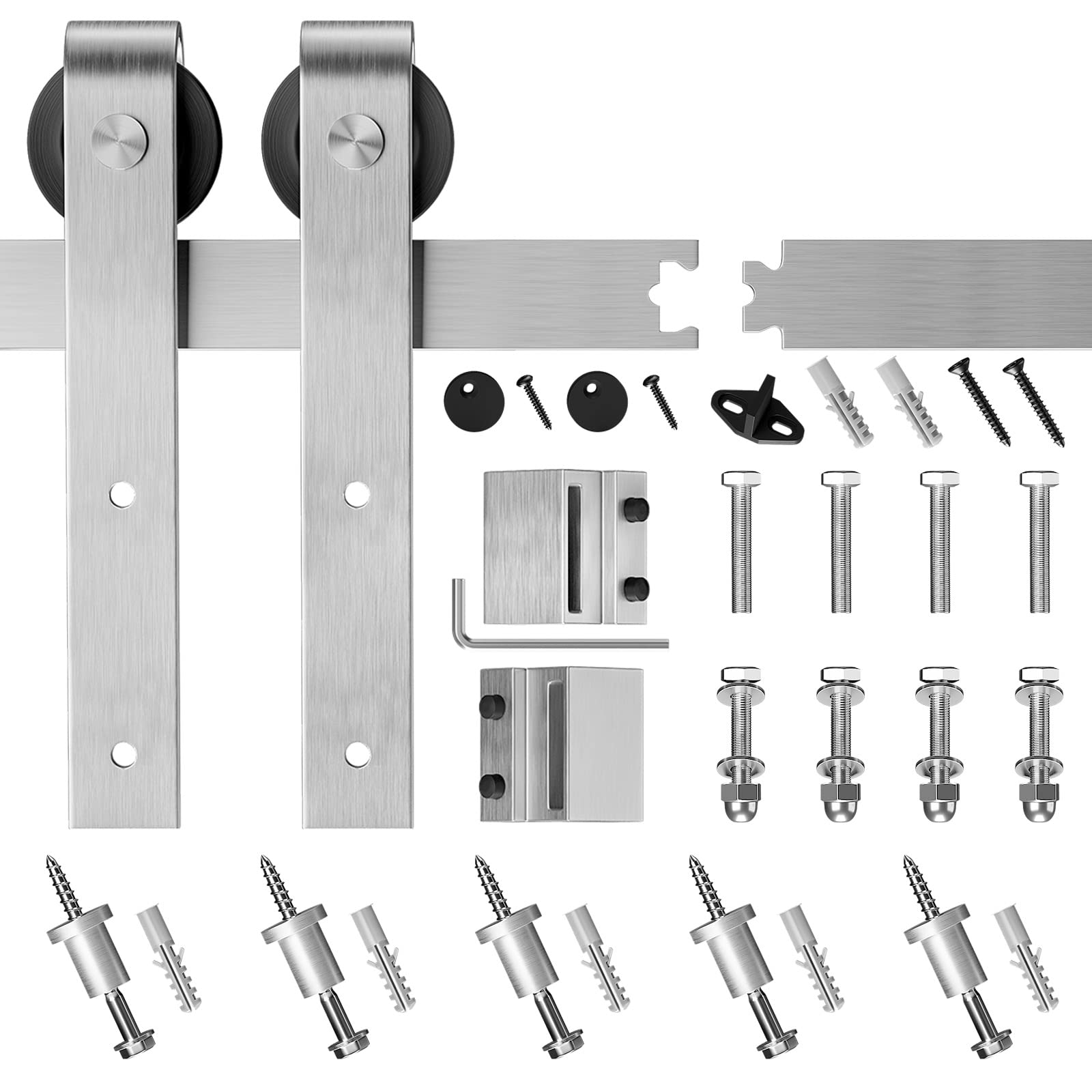 SMARTSTANDARD 6.6 Feet Brushed Nickel Barn Door Hardware Kit-Heavy Duty Sliding Track-Smoothly and Quietly-Easy to Install-Fit 36"-40" Wide Door Panel (J Shape Hanger)