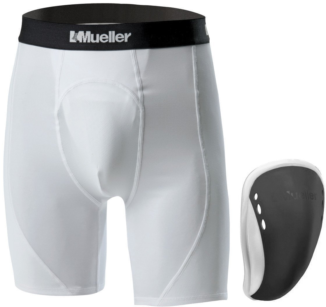 MUELLER Sports Medicine Men's Athletic Supporter Short with Flex Sheild Cup, Adult Jockstrap for Sports, Compression Shorts, White Underwear/Gray Cup, XX-Large