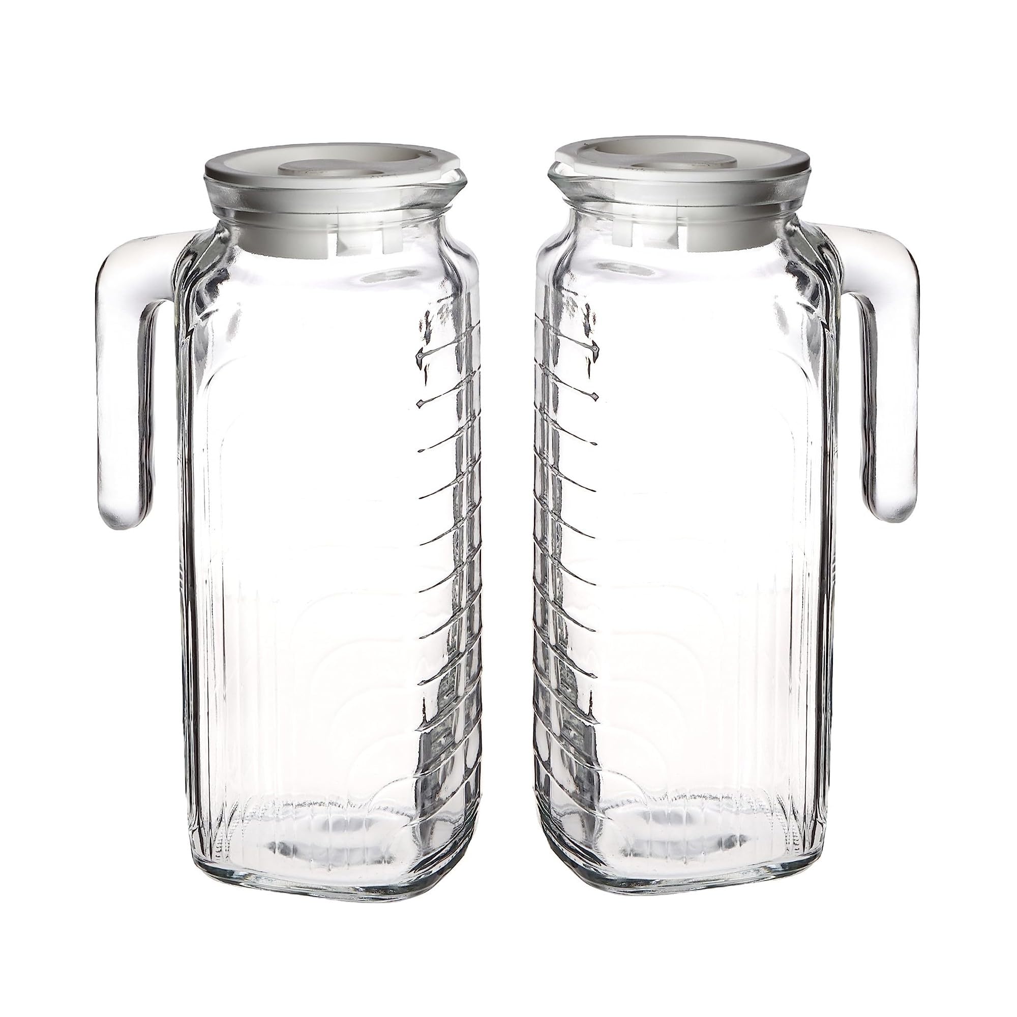 Bormioli Rocco Gelo Set of 2 Glass pitchers, 33.75 Jug with White Lid, Carafe for Homemade Juice, Iced Tea, Cold Brew, Dishwasher Safe Made in Italy