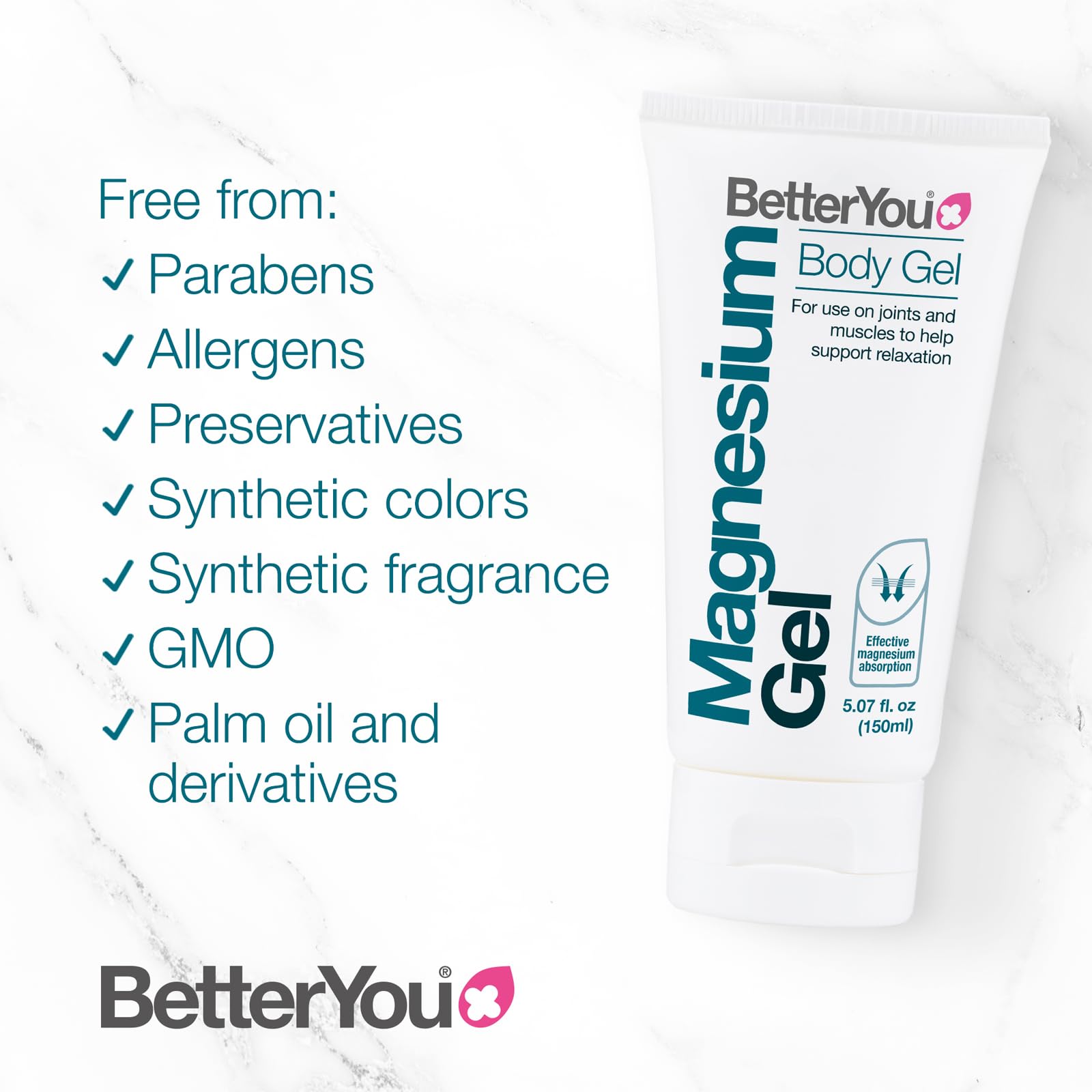 BetterYou Magnesium Gel - Relaxing Muscle Rub - Topical Magnesium for Effective Absorption - Tense Joint Support and Sore Muscle Relief - 5.07 oz