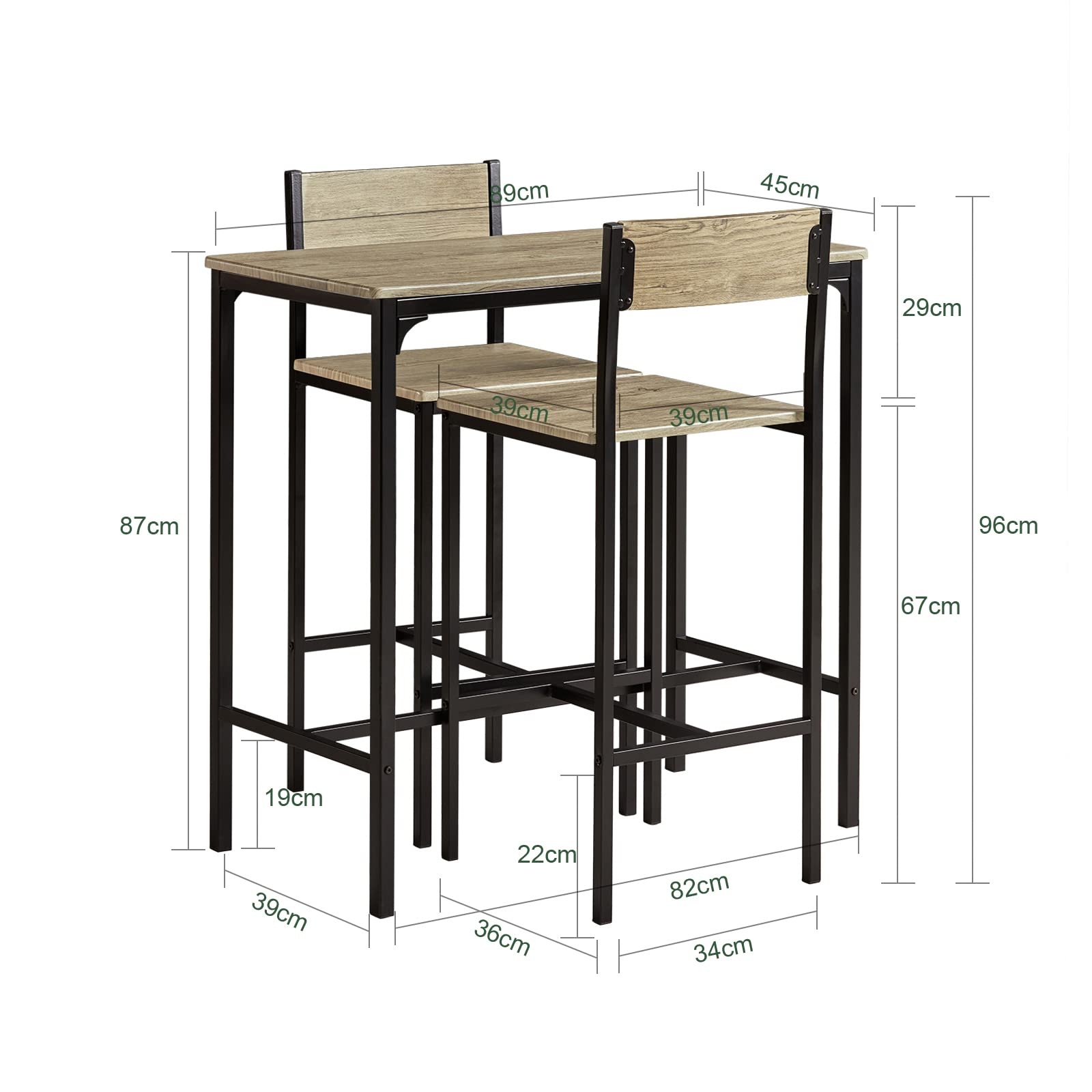 Haotian SoBuy 3 Piece Dining Set, Dining Table with 2 Stools, Bar Table Set, Home Kitchen Counter Breakfast Table, Bar Table with 2 Bar Chairs, Natural OGT03-N