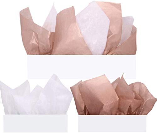 UNIQOOO 60 Sheets Assorted Metallic Rose Gold Pink Gift Wrapping Tissue Paper Bulk, Recyclable Durable, for Gift Bag Box Wrapping Crafts DIY, Wedding Birthday Party Favors, Tassel,Confetti, 20X26 Inch