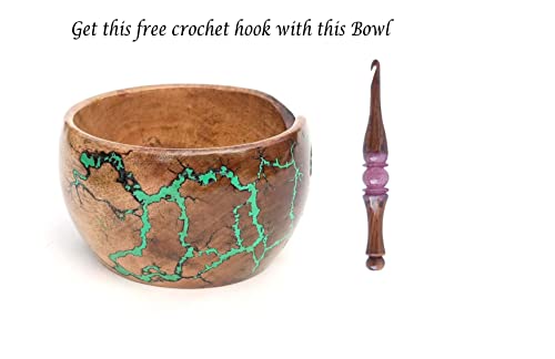 Rosewood Epoxy Resin Yarn Bowl for Multilple Uses - Lichtenberg Figure Yarn Bowl for Knitting and Crochet Holder/Yarn Storage Bowl (7"x4") (Green)