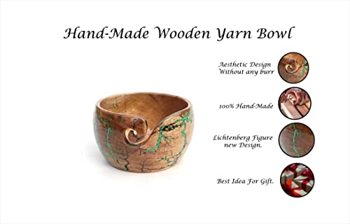 Rosewood Epoxy Resin Yarn Bowl for Multilple Uses - Lichtenberg Figure Yarn Bowl for Knitting and Crochet Holder/Yarn Storage Bowl (7"x4") (Green)