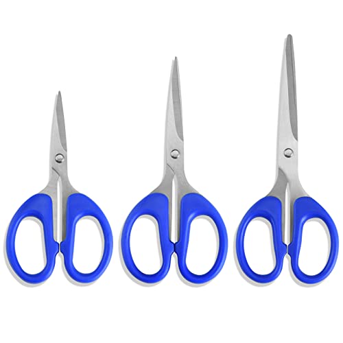 Household Scissors Set of 3, All-Purpose Scissors with Stainless Steel Razor Blades,Suitable for School, Office, Crafting and Family Daily Use, 4.7/5.5/6.3inch, Blue