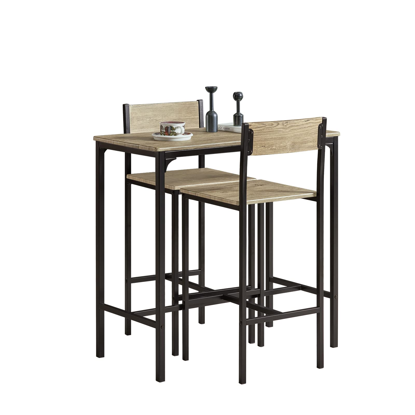 Haotian SoBuy 3 Piece Dining Set, Dining Table with 2 Stools, Bar Table Set, Home Kitchen Counter Breakfast Table, Bar Table with 2 Bar Chairs, Natural OGT03-N