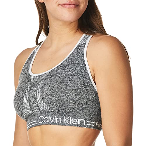 Calvin Klein Performance Women's Medium Impact Reversible Sports Bra (Standard and Plus Sizing), Heather Grey/White