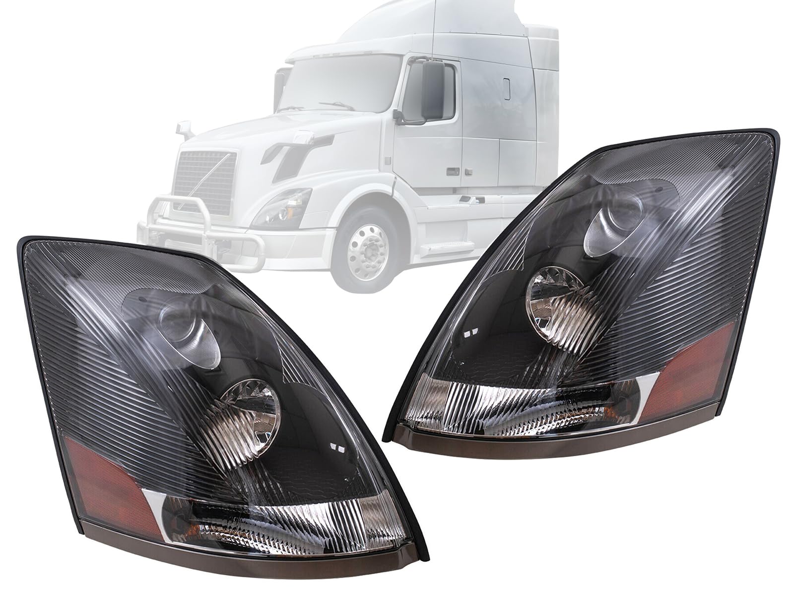 Auto Parts Avenue Replacement Headlight Black for 2004-2018 04-18 VN VNM VNL 200 300 430 630 670 730 780 Pair Passenger Right RH Driver Left LH Side with Free 18" Steering Wheel Cover