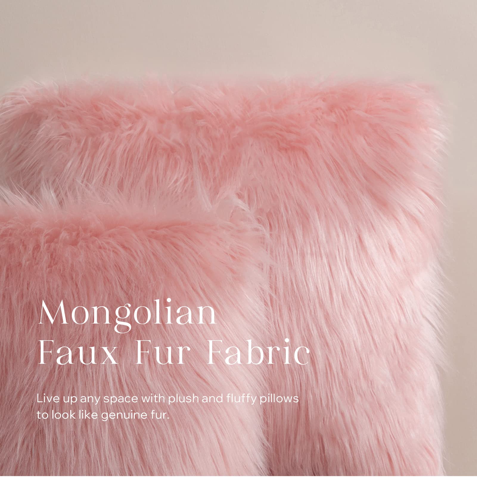 Phantoscope Faux Fur Solid Decorative Pillow Cover Fluffy Throw Pillow Mongolian Luxury Fuzzy Pillow Case Cushion Cover for Bedroom and Couch,Pink 18 x 18 Inches