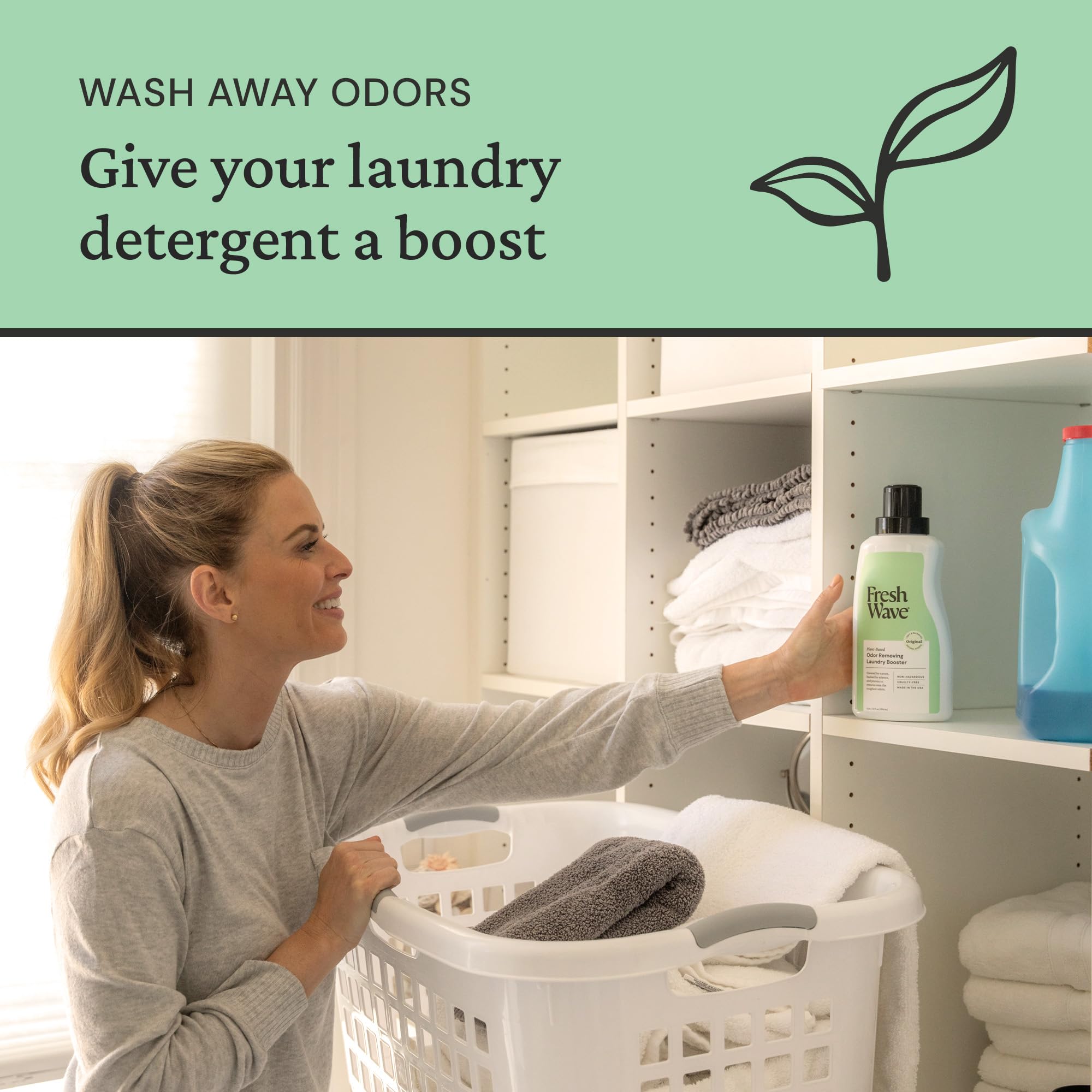 Fresh Wave Odor Removing Laundry Booster, 24 fl. Oz., Pack of 2 - Laundry Scent Booster, Safer Odor Relief, Natural Plant-Based Odor Eliminator, Pet Bedding, Activewear, Blankets & Fabrics