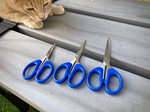 Household Scissors Set of 3, All-Purpose Scissors with Stainless Steel Razor Blades,Suitable for School, Office, Crafting and Family Daily Use, 4.7/5.5/6.3inch, Blue