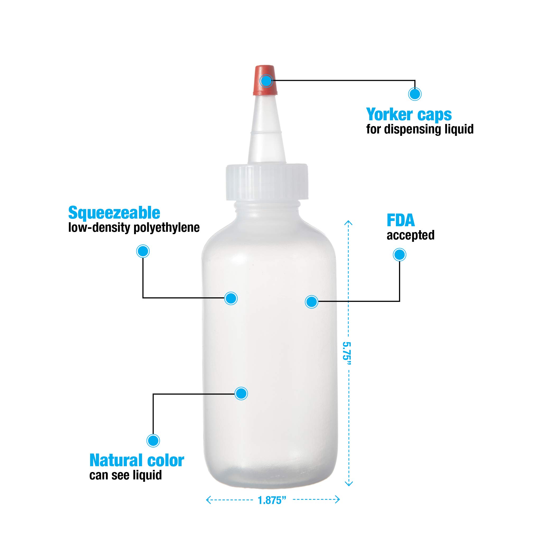 Consolidated Plastics Boston Round Bottles with Yorker Dispensing Cap, LDPE, 4 oz, 24 Piece