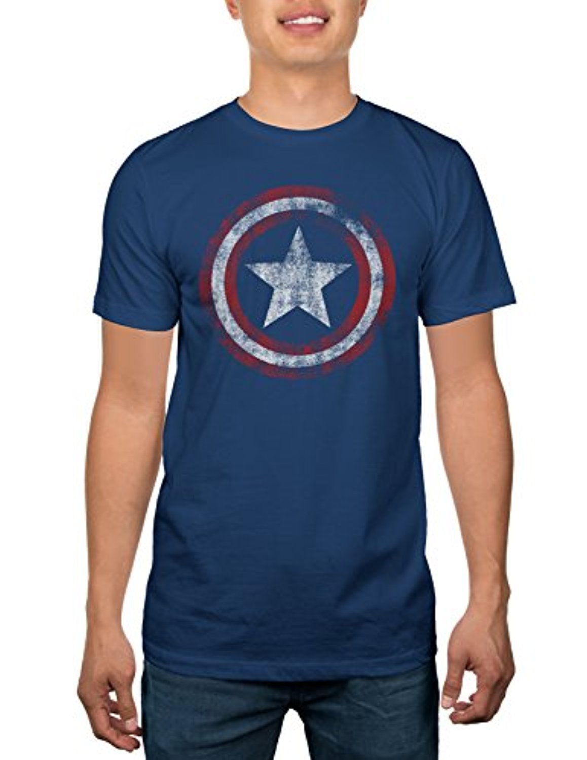 Marvel Captain America Faded Shield Logo Adult Sized T-Shirt (Large) Blue