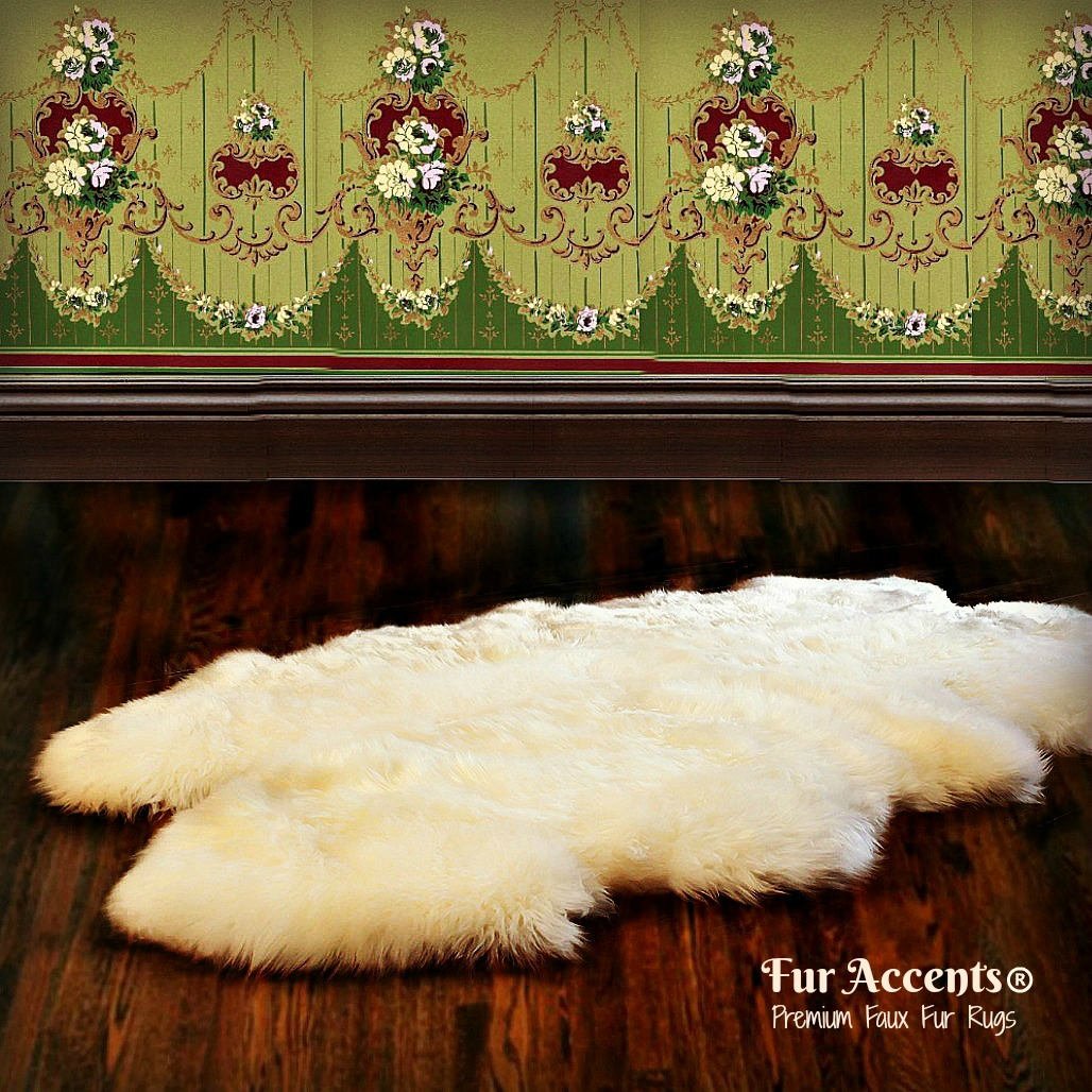 Fur Accents Plush Faux Fur Area Rug - Luxury Fur Thick Shaggy Icelandic Quatro Sheepskin - Natural Pelt Shape Designer Throw USA