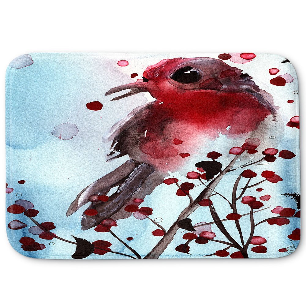 Dia Noche Designs, Bath and Kitchen Floor Mats, Small 24 x 17 in, BR-DawnDermanRedFinchinWinter1