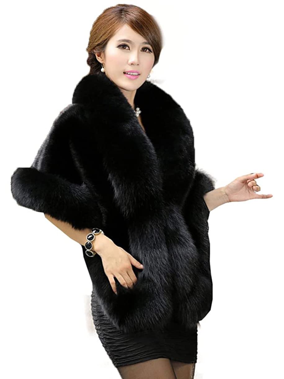 Caracilia Women Luxury Faux Fur Coat Jackets Wrap Cape Shawl for Wedding Party