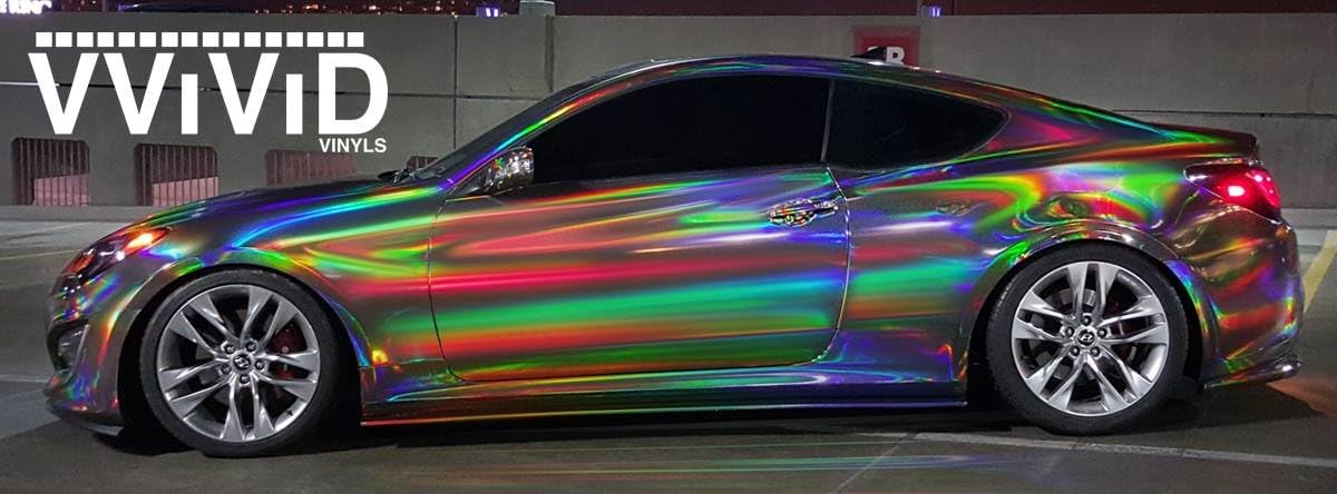 VViViD Black Holographic Vinyl Wrap Rainbow Finish Roll DIY Air-Release Adhesive Film (.5ft x 5ft)