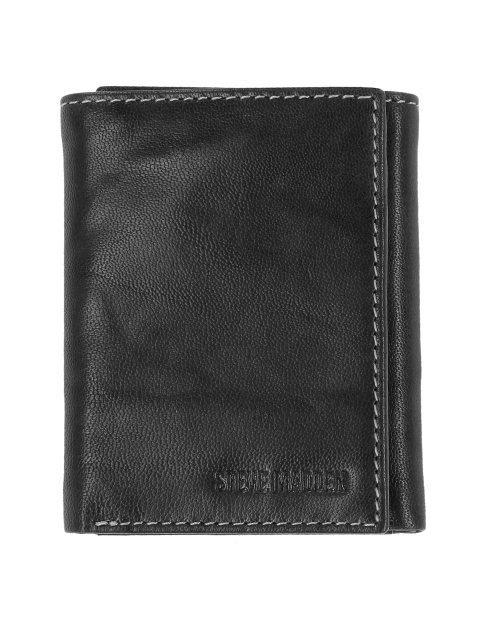 Steve Madden Men's RFID Trifold Wallet with ID Window, Black (Antique), One Size