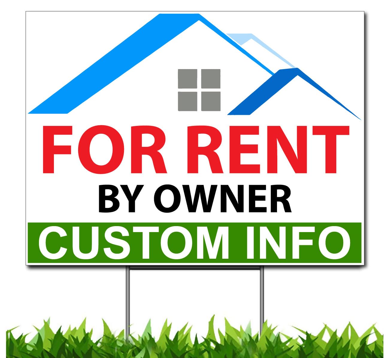 CUSTOM For Rent By Owner 18x24" Yard Sign, Double Sided, Metal Stake Included, by Moonlight4225