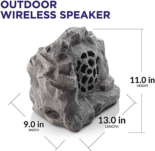 Alpine Corporation - Waterproof Bluetooth Solar-Powered Outdoor Wireless Rock Speaker β 50 Foot Range - Weatherproof, High-Fidelity Sound, Energy Efficient Solar Charging, Portable Audio System (Gray)
