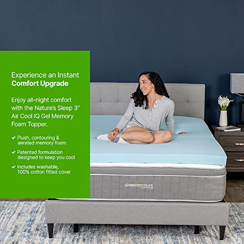 Nature’s Sleep by GhostBed - AirCool IQ 3 Inch Thick Density Gel Memory Foam Mattress Topper with Fitted Cover and 18 Inch Skirt - Twin XL