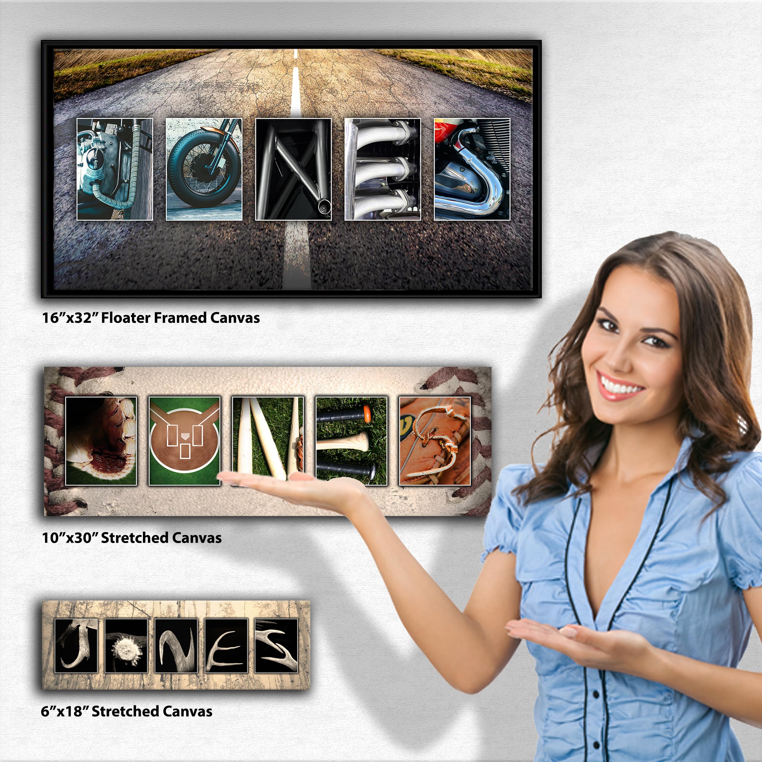 Personal-Prints ANTLER Personalized Name Art | Any Name Spelled with Antlers | Gift for the Lodge, cabin, man cave, or Lodge Décor (16"x32" Float Framed Canvas)