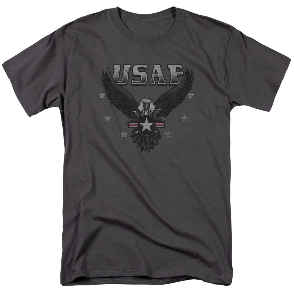 Popfunk U.S. Air Force Vintage Eagle T Shirt & Stickers (Large, Charcoal)