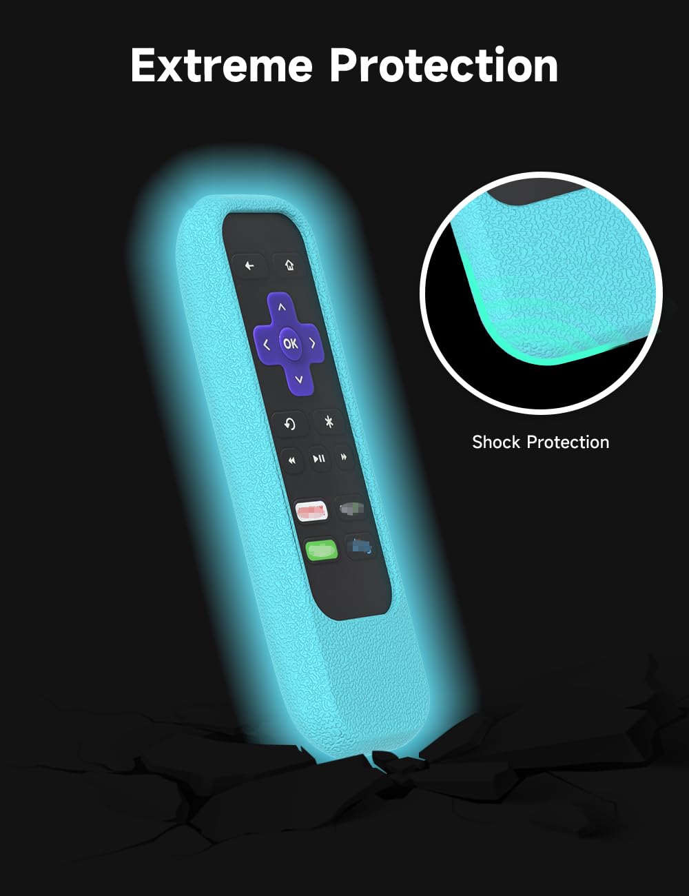 Protective Case for Roku Express HD/Express+,Roku 2 (4210R),Roku LT,Premiere,RC83,Streaming Stick RC41,3800RT,TCL TV R655 Remote Case Light Weight Shock Proof Silicone Remote Cover(Glow in Dark Blue)
