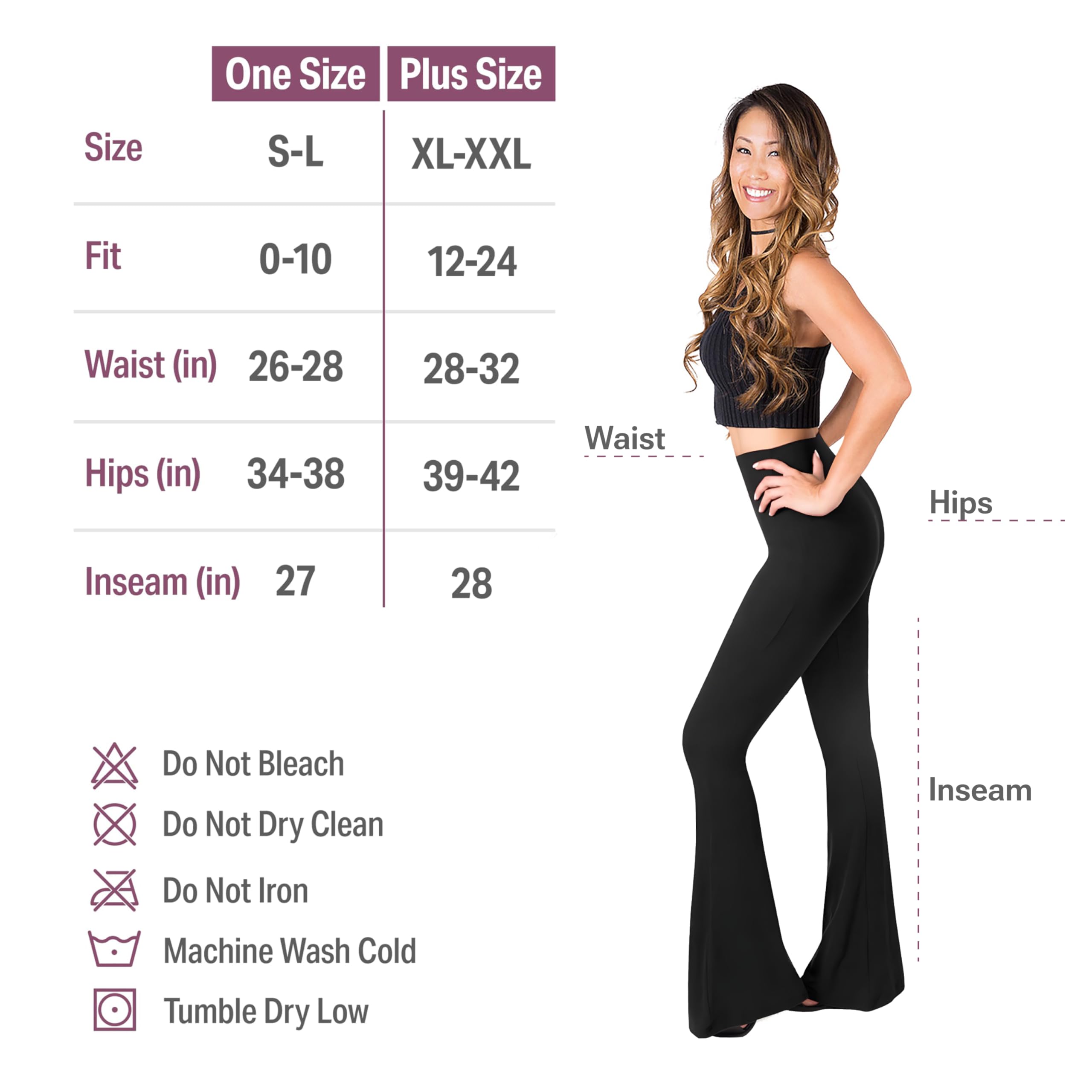 SATINA High Waisted Flare Leggings for Women - Bell Bottom Jeans, Hippy Pants - Buttery Soft Palazzo Yoga Pants with Versatile Sizing - Solid Black