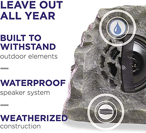 Alpine Corporation - Waterproof Bluetooth Solar-Powered Outdoor Wireless Rock Speaker β 50 Foot Range - Weatherproof, High-Fidelity Sound, Energy Efficient Solar Charging, Portable Audio System (Gray)