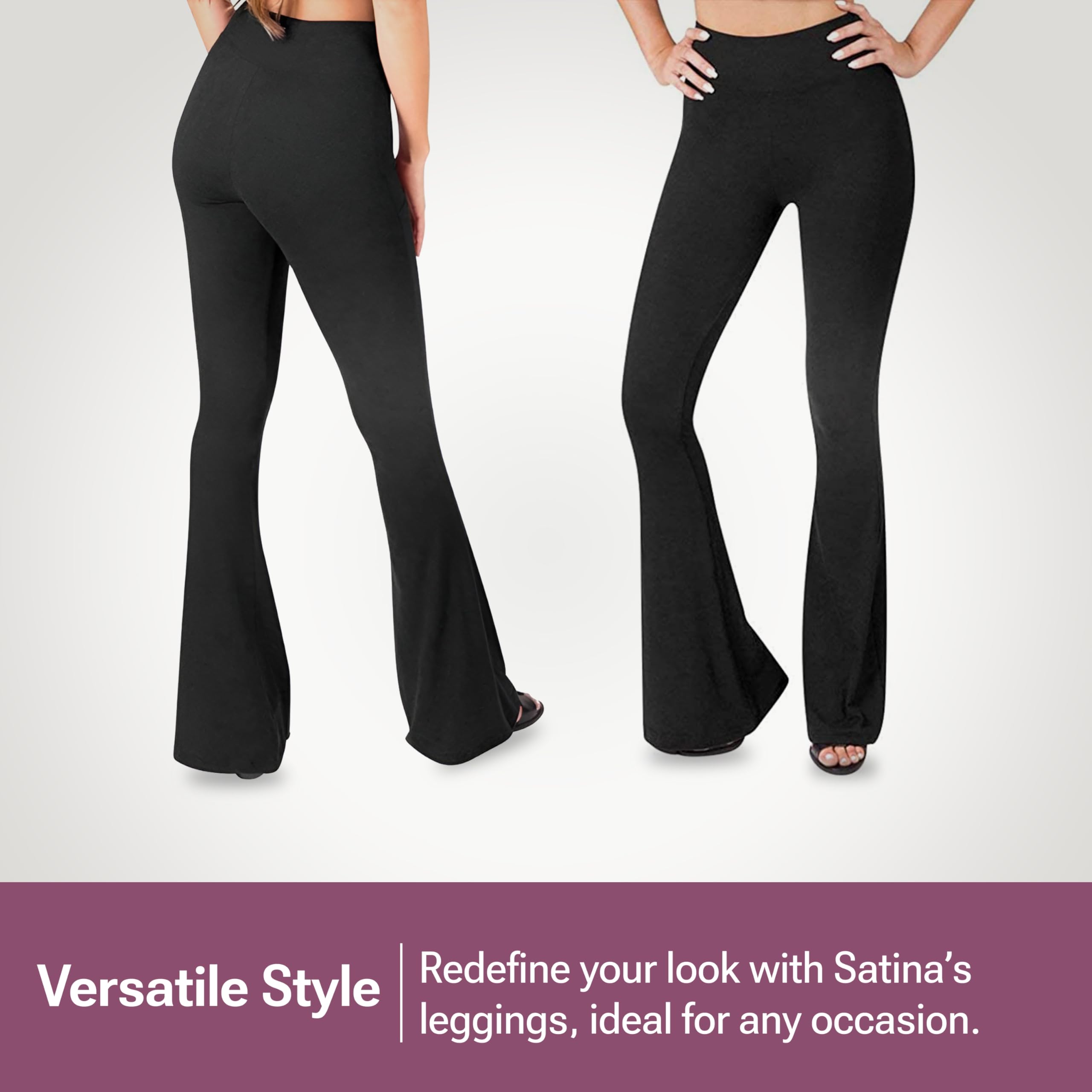 SATINA High Waisted Flare Leggings for Women - Bell Bottom Jeans, Hippy Pants - Buttery Soft Palazzo Yoga Pants with Versatile Sizing - Solid Black