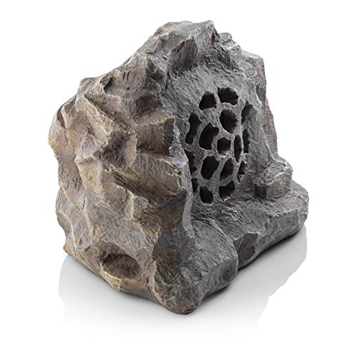 Alpine Corporation - Waterproof Bluetooth Solar-Powered Outdoor Wireless Rock Speaker β 50 Foot Range - Weatherproof, High-Fidelity Sound, Energy Efficient Solar Charging, Portable Audio System (Gray)