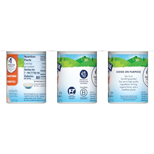 Stonyfield Organic YoBaby Whole Milk Baby Yogurt Cups with Probiotics, Plain, 4 Oz, 6 Pack